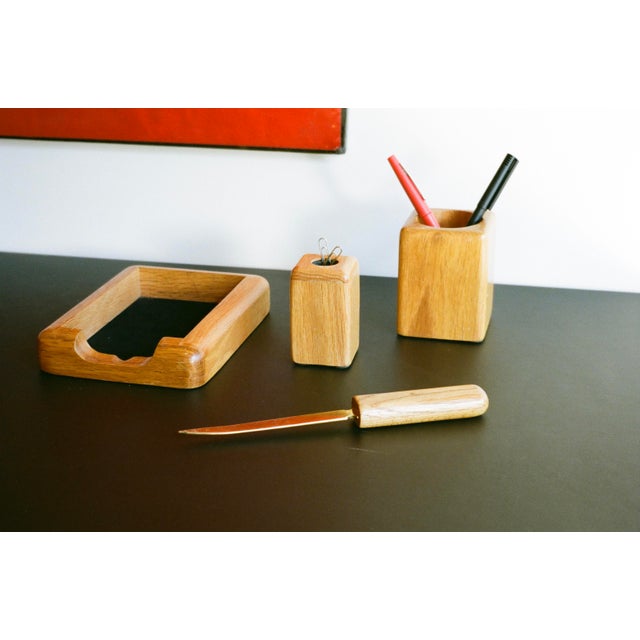 Vintage Oak Desk Organizer Set - 4 Pieces | Chairish