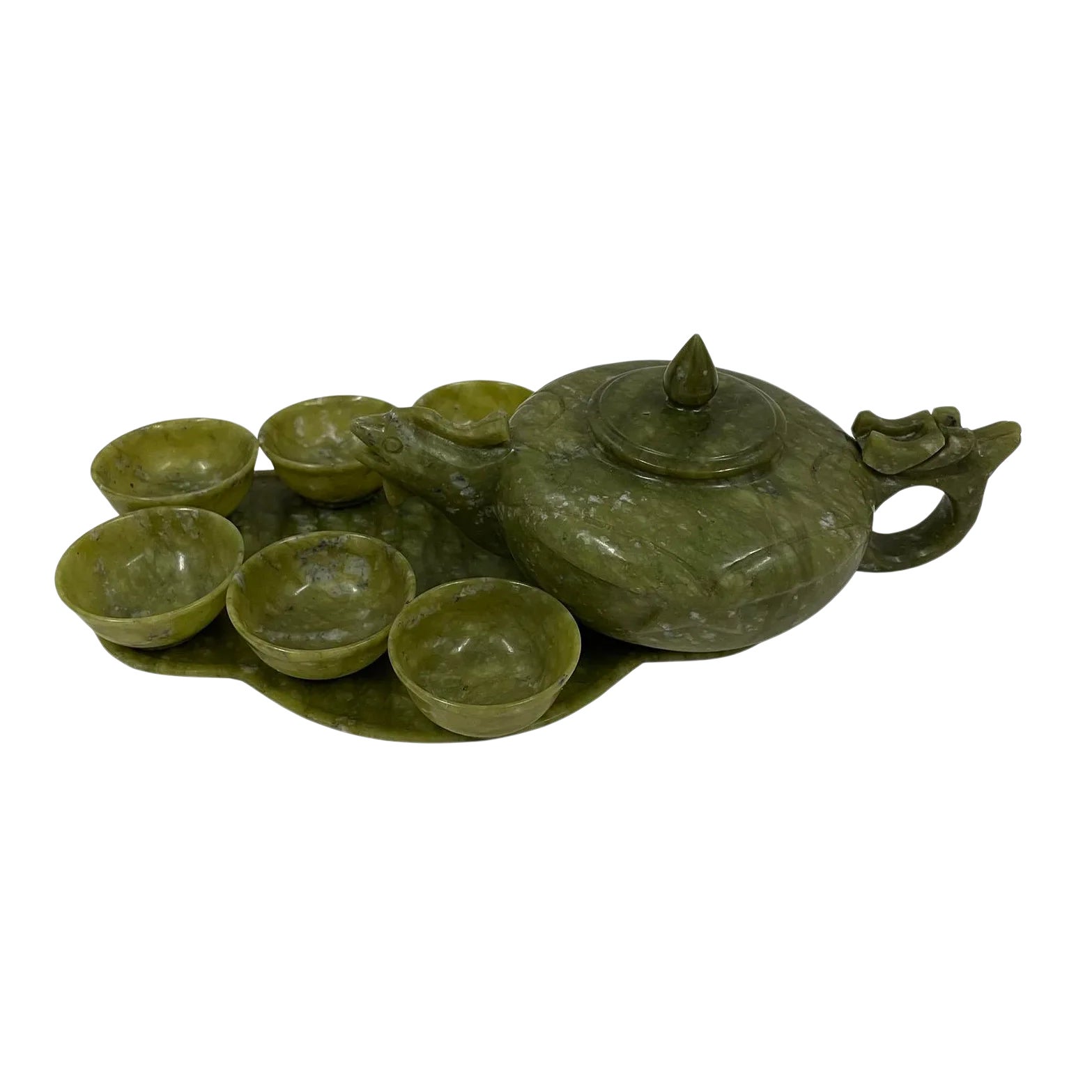 20th Century Chinese Jade Tea Set- 9 Pieces | Chairish
