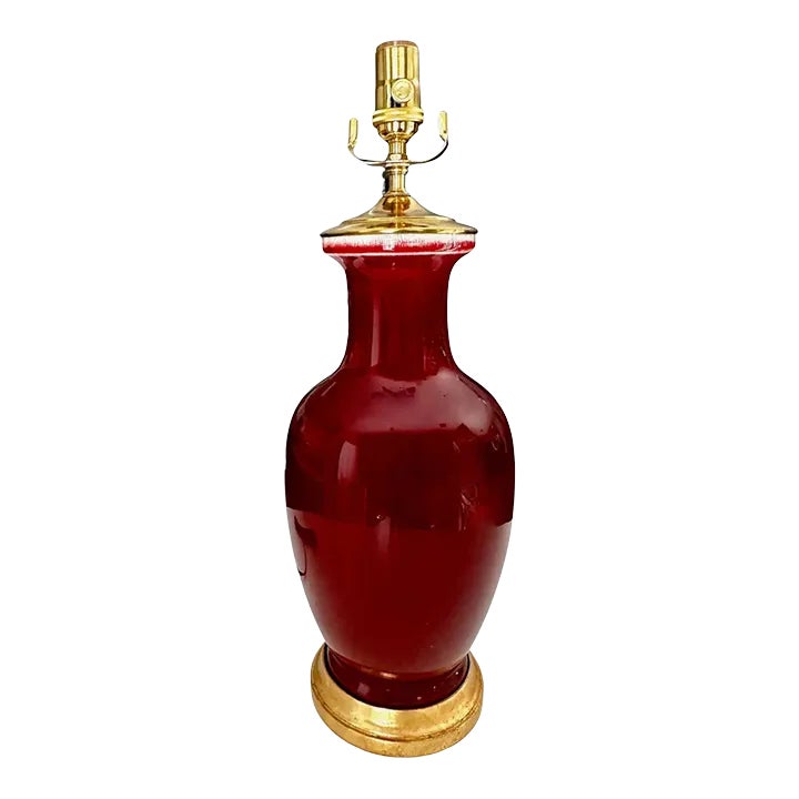 Single Chinese Sang De Boeuf Flambé Oxblood Porcelain Table Lamp | Chairish