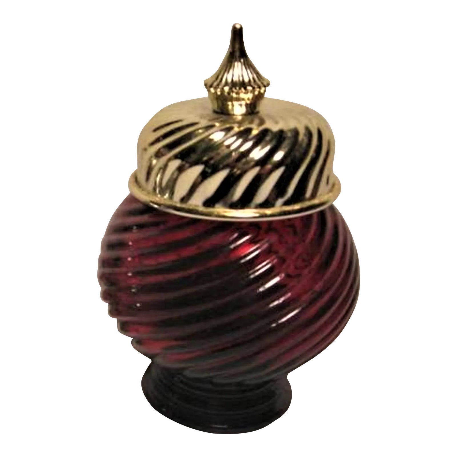Vintage 1970s Avon Swirled Glass Jar Gold Cover Avon Ruby Red Collector ...