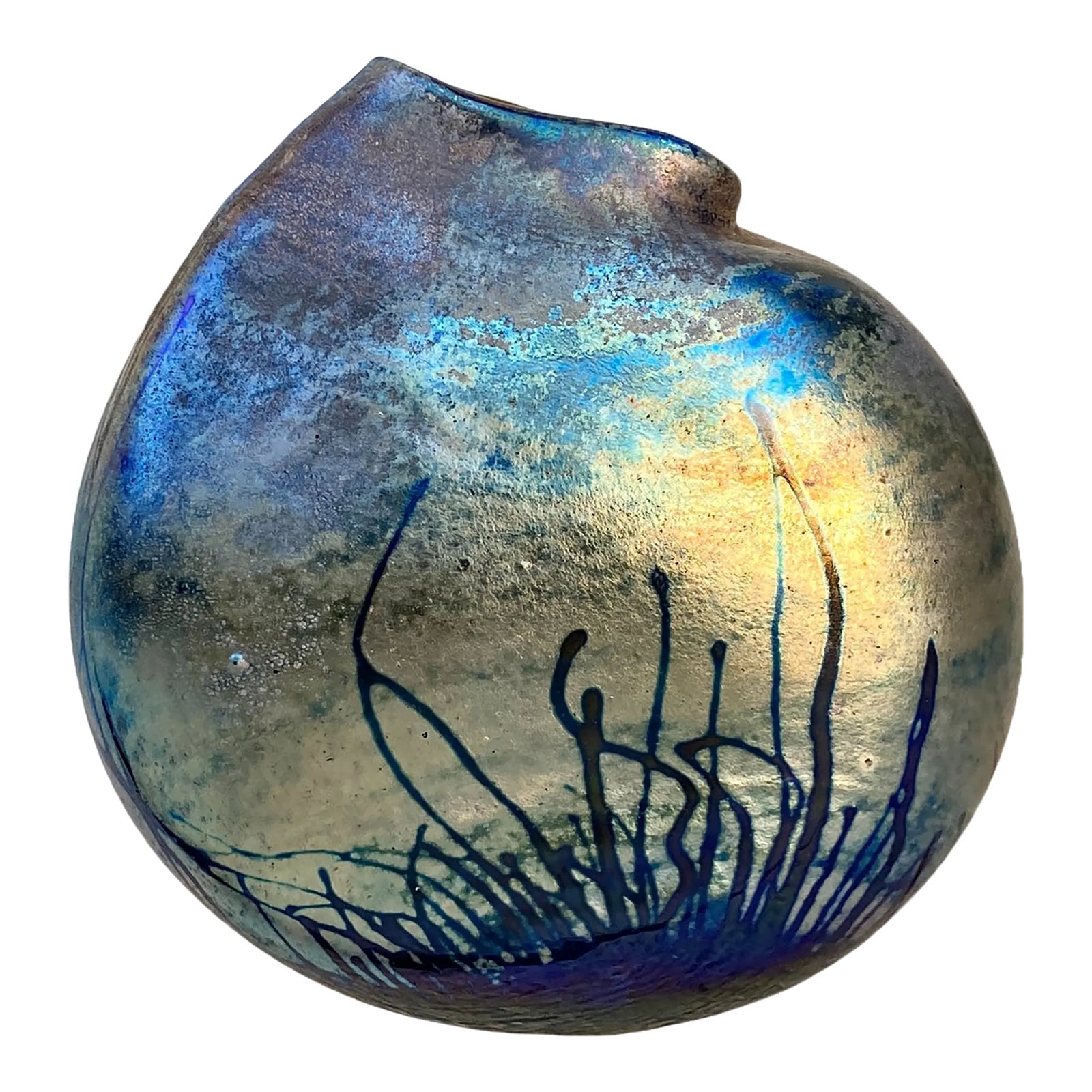 Claude Duperron Iridescent Art Glass Vase | Chairish