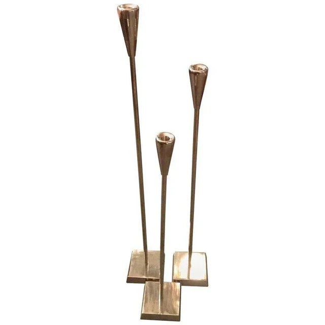 Aluminum Tiered Floor Candlesticks - Set of 3 | Chairish