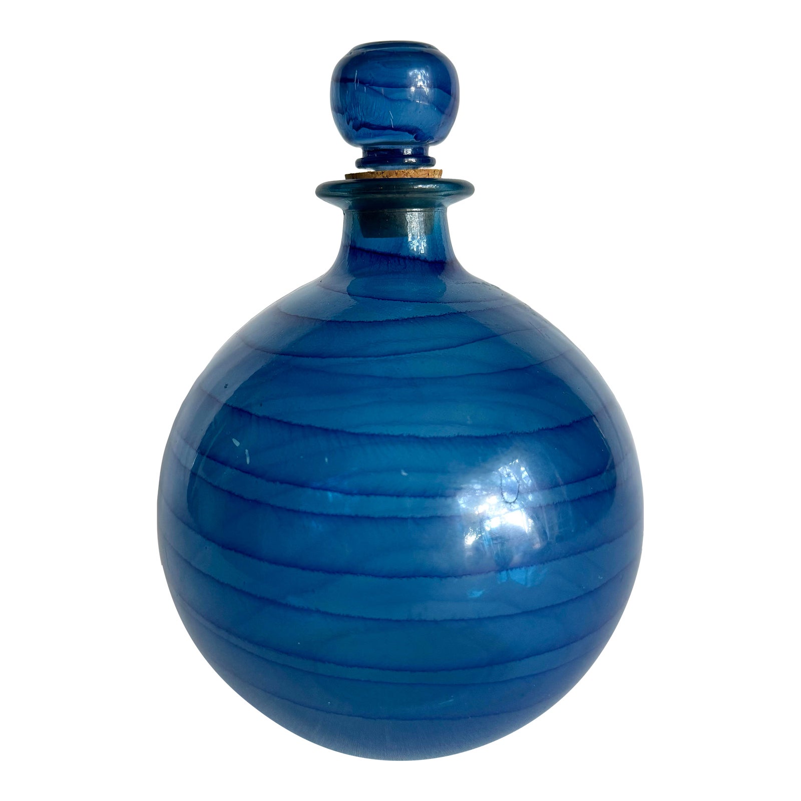 Vintage Traditional Style Blue Swirl Glass Decanter | Chairish
