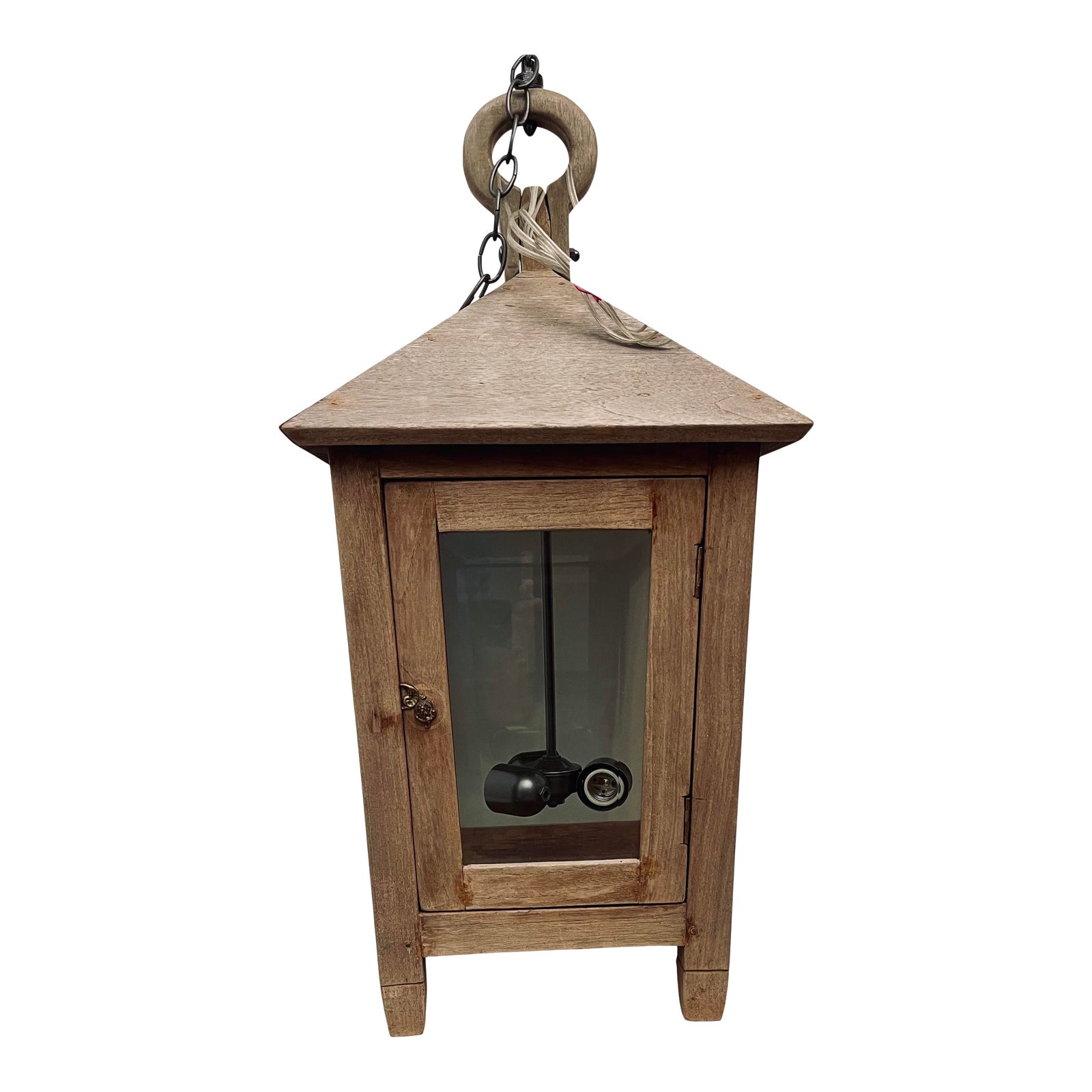 Over-Sized White Oak 3 Light Lantern | Chairish