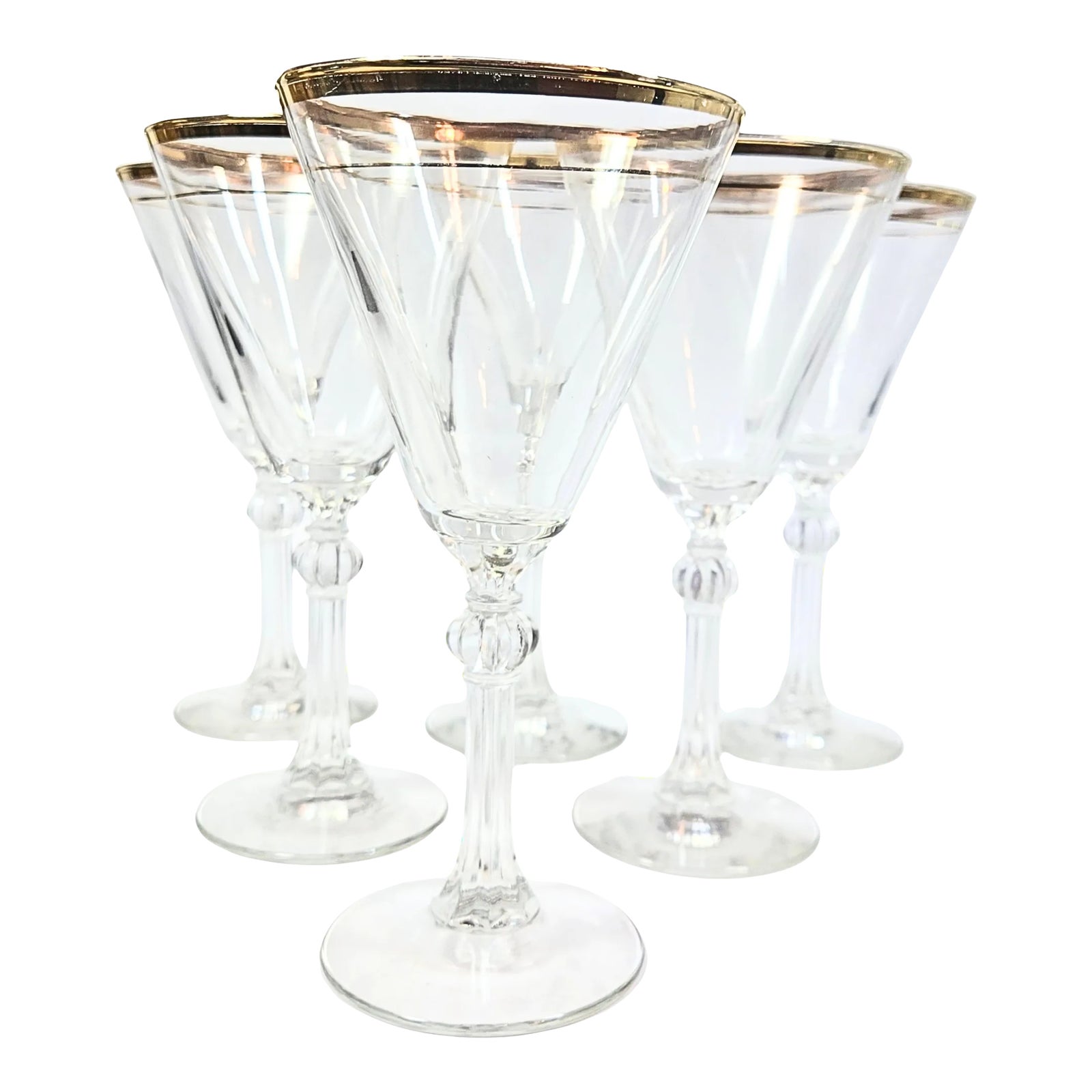 Gold Rimmed Hollywood Regency Goblets- Set of Six | Chairish
