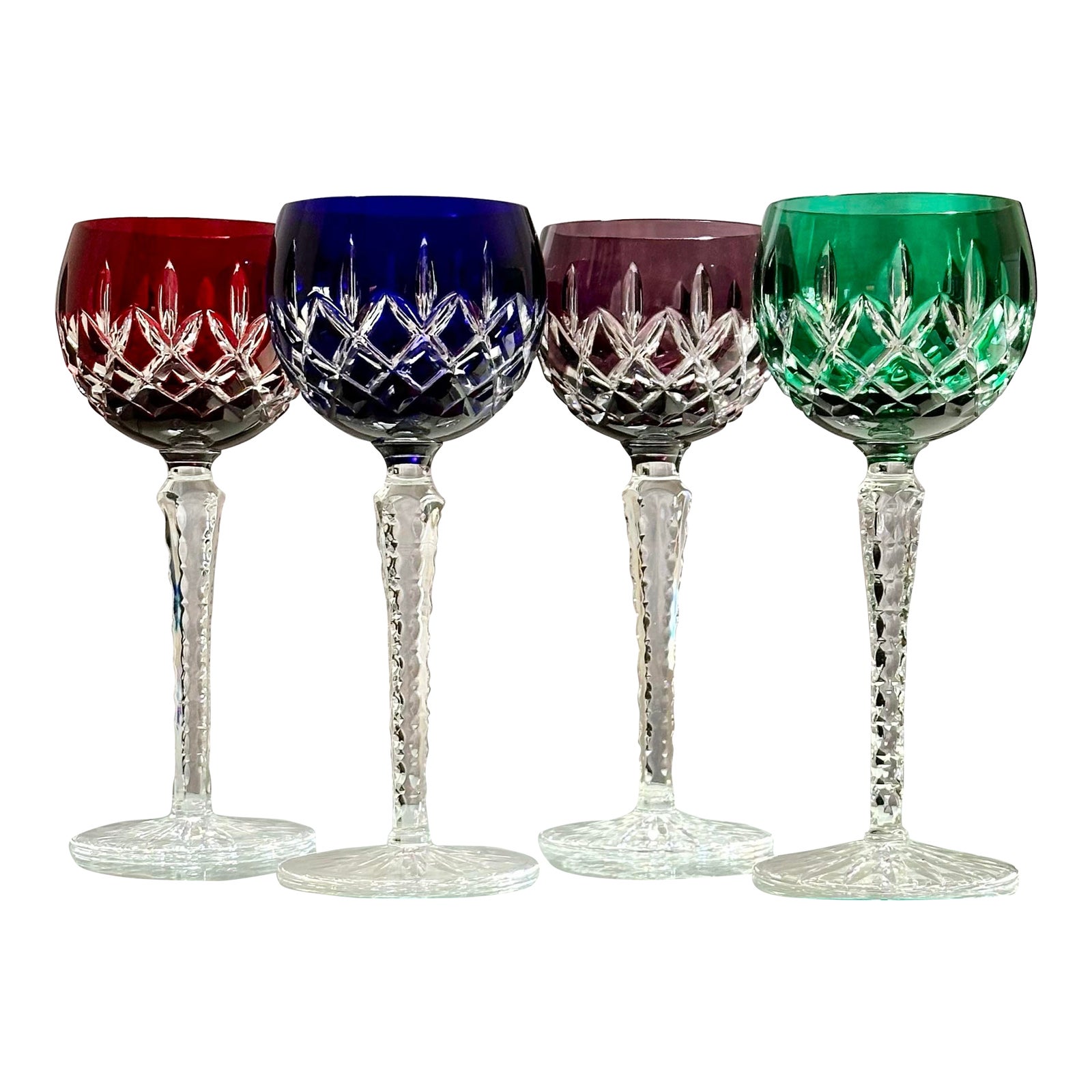 Mid 20th Century Ajka Arabella Wine Hocks Cut Emerald Green, Blue, Ruby ...