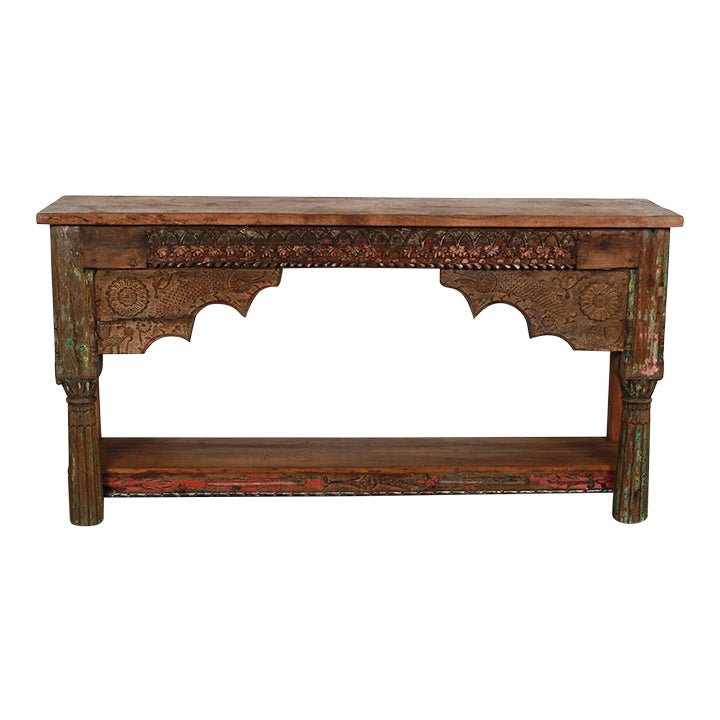 Indian Teakwood Console Table Constructed From Antique Architectural ...