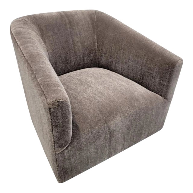 Restoration Hardware Italian Shelter Arm Swivel Lounge Newly Upholstered in Taupe Mohair Chairish