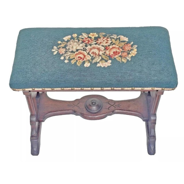 Victorian 1880s Walnut Floral Needlepoint Top Organ / Piano Bench ...
