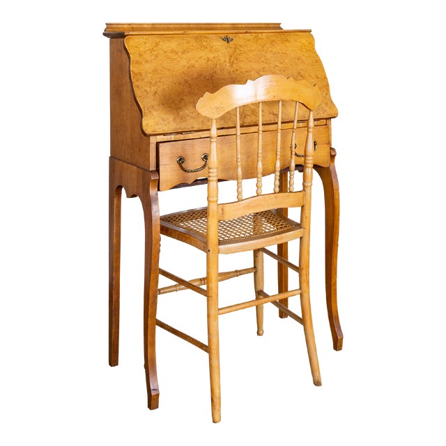 Petite Victorian Birdseye Maple Secretary Desk and Chiavari Chair Set ...