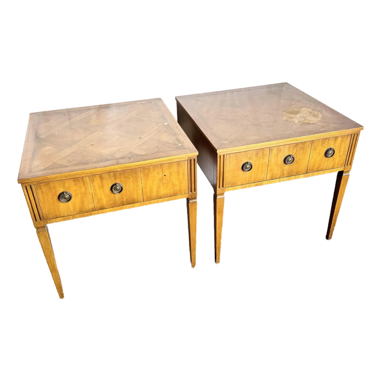 Kittinger Square Parquetry Top Side Tables - A Pair | Chairish