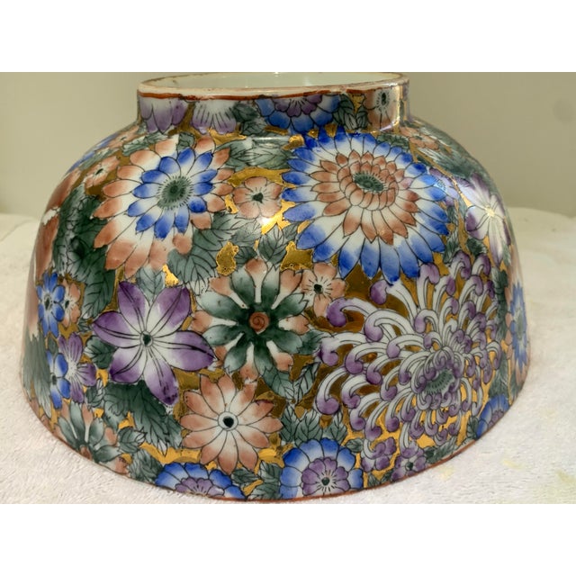 Antique Chinese Hand Painted Mille Fleur Punch Bowl With Gold Rim ...