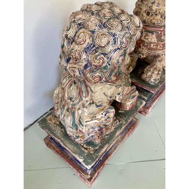 Large Carved Wood Foo Dogs - a Pair | Chairish