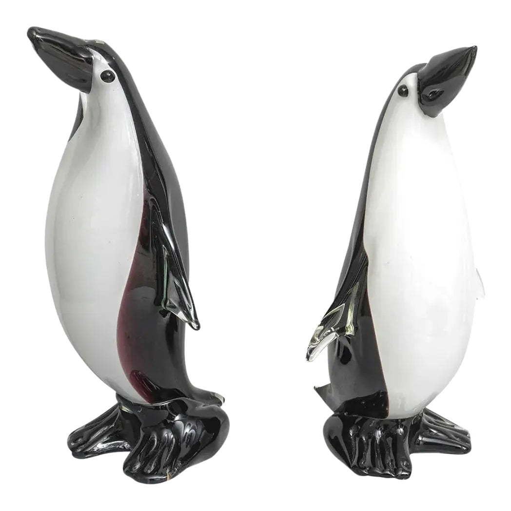 1980s Large Pair of "Cristalleria Stile D'Arte" Artisan Glass Penguins ...