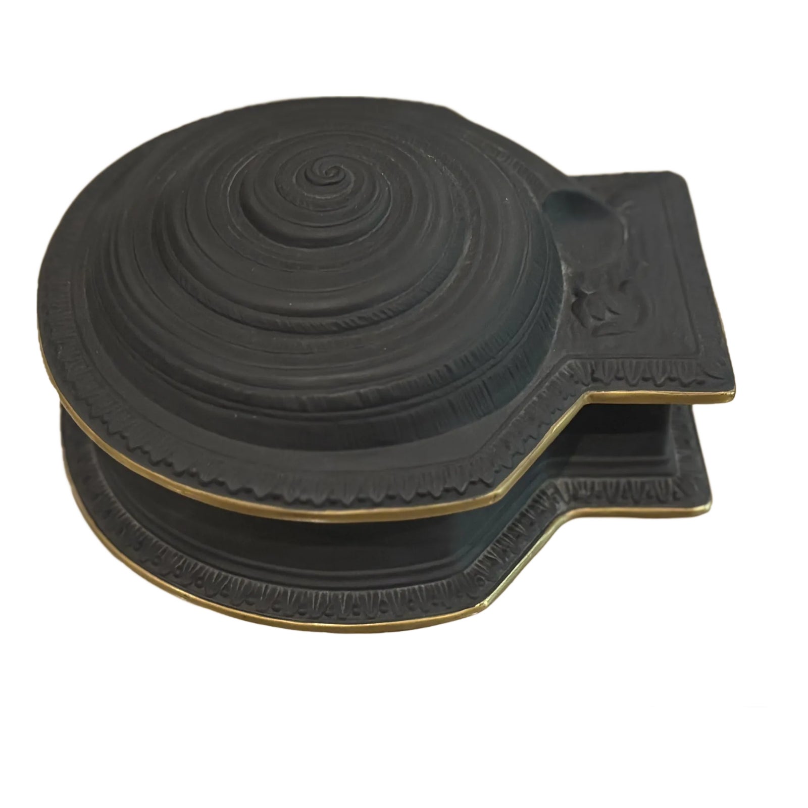 Vintage Black Ceramic Basalt Seashell Box With Gilt Gold Edges #1 of 2 ...