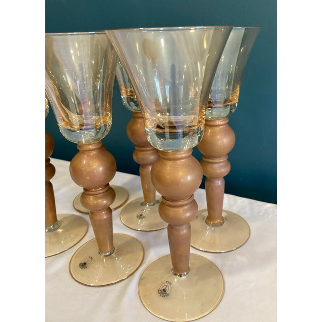 Vintage Bombay Glass Wine Glasses With Gold Bases- Set of 6 | Chairish