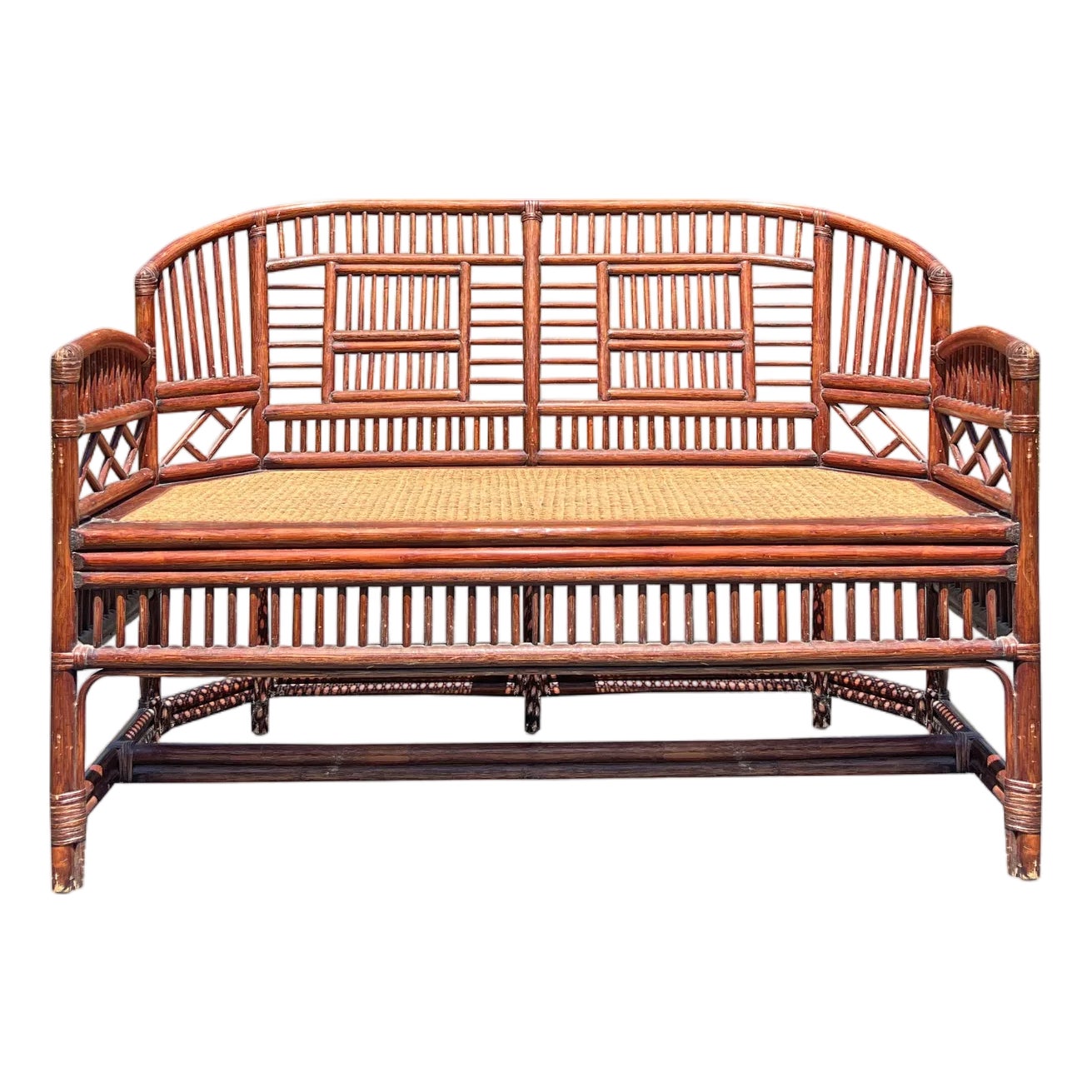 Vintage Brighton Pavilion Bench in Cane Bamboo Rattan Chinoiserie Style ...