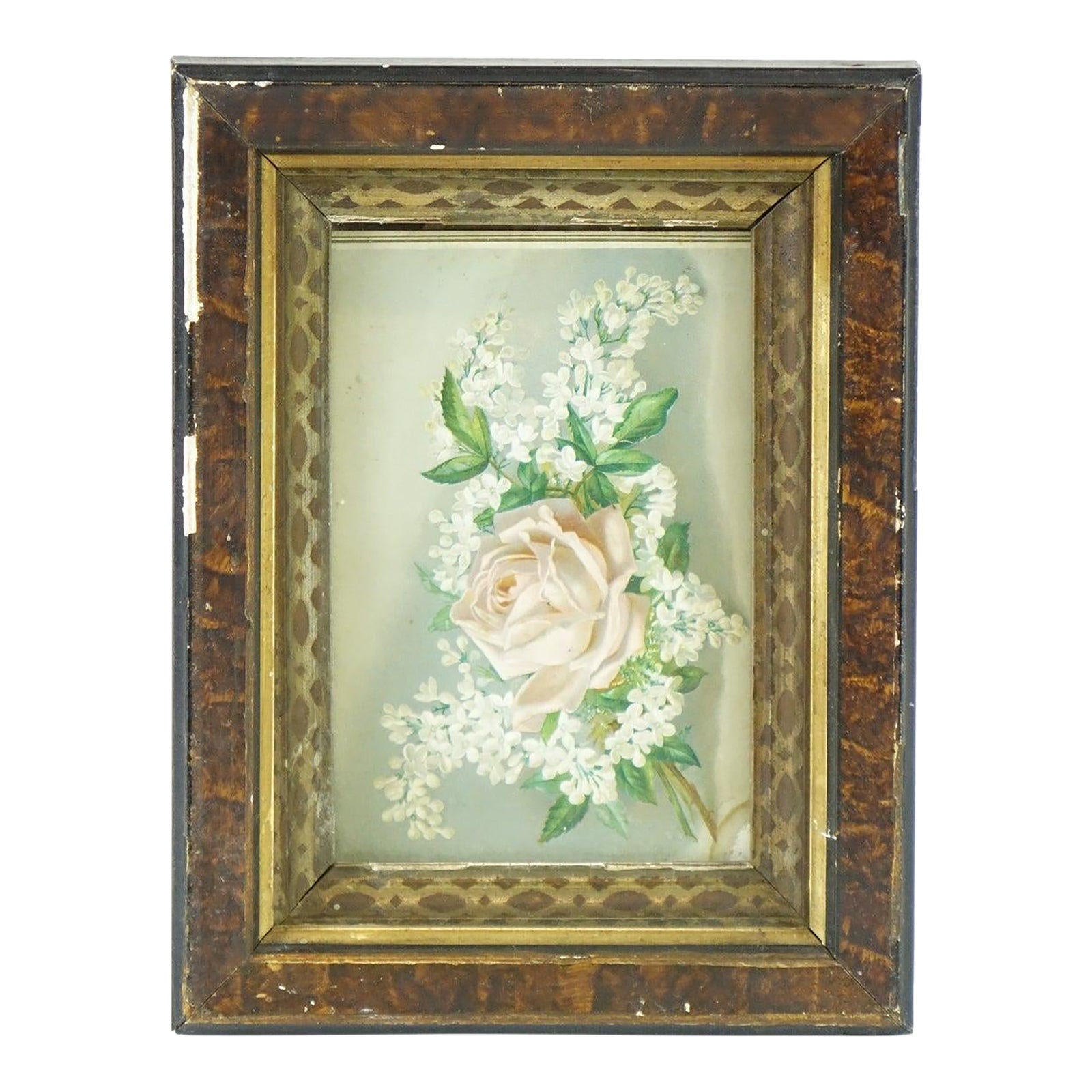 "Elegance in Petals" - Antique Colored Lithograph on Raised Paper ...