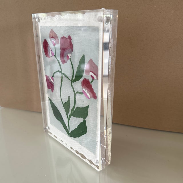 Original Abstract Floral Painting in Acrylic Block Frame | Chairish