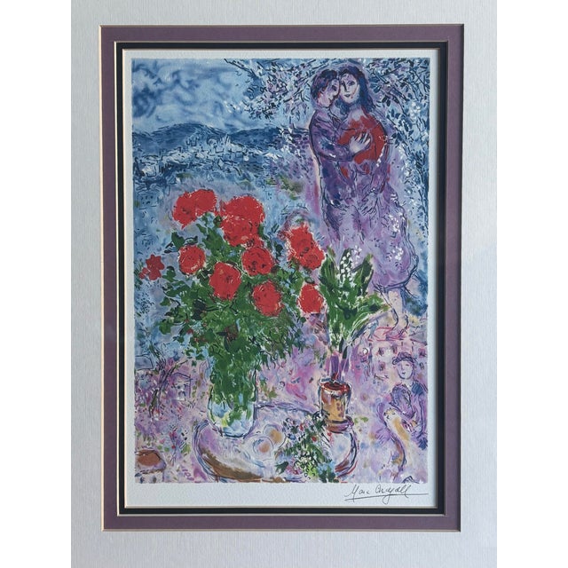 1980s Print on Paper After Marc Chagall - Red Bouquet With Lovers ...