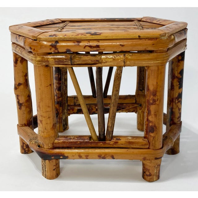 Vintage Hex Shaped Scorched Bamboo Riser or Plant Stand | Chairish