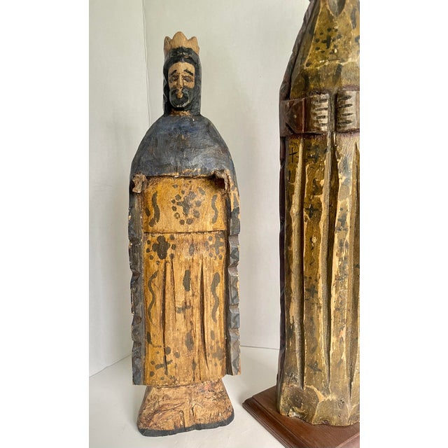 Set of 3 Rustic Carved Wood Religious Santos Figures | Chairish
