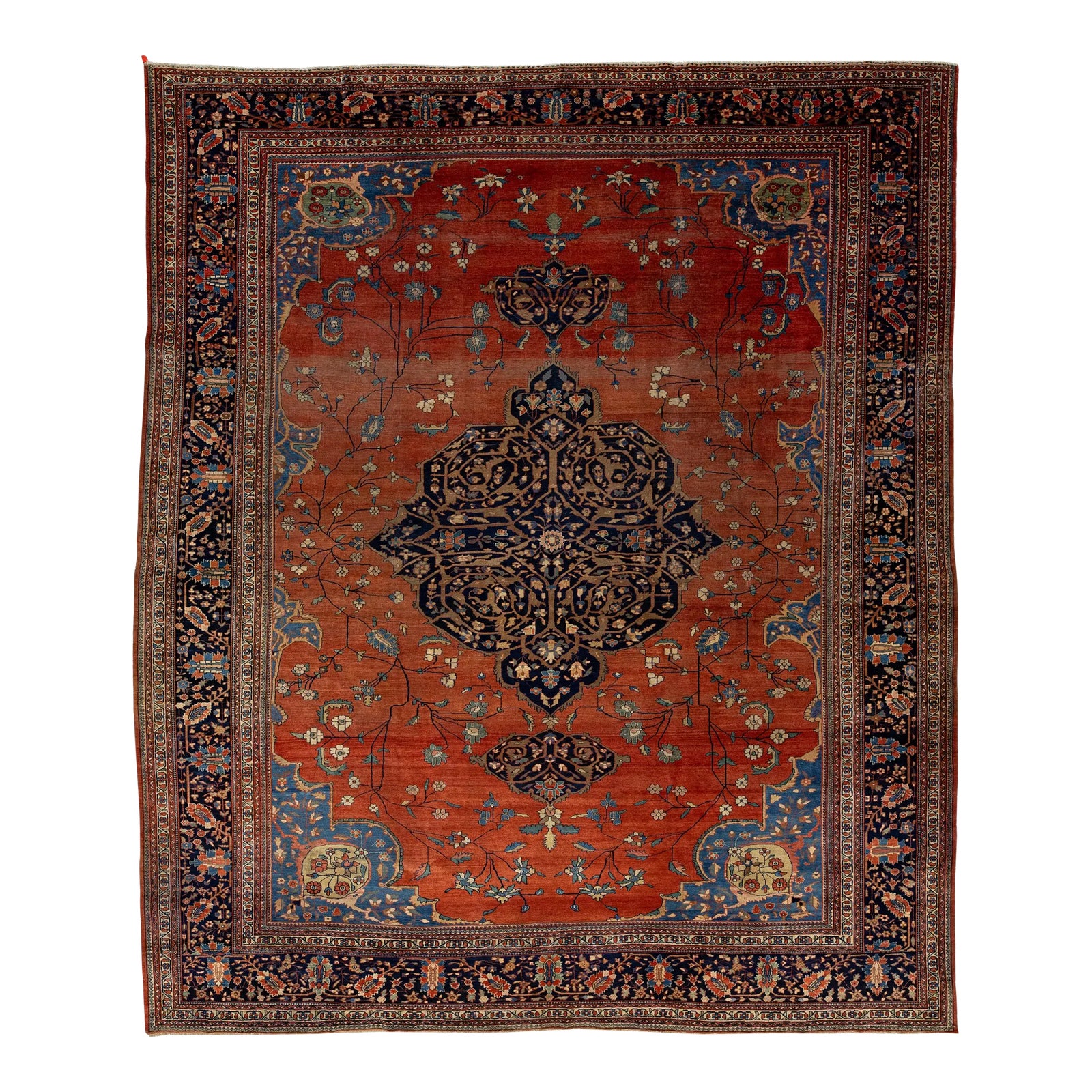 1880s Antique Persian Farahan Wool Rug Handmade in Rust With Medallion ...