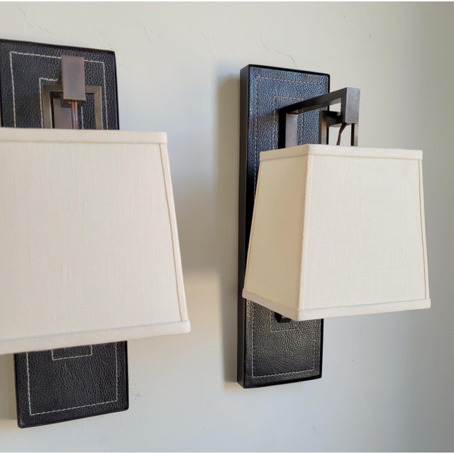 Contemporary Paul Marra Design Black Leather Back Sconce With Tapered ...