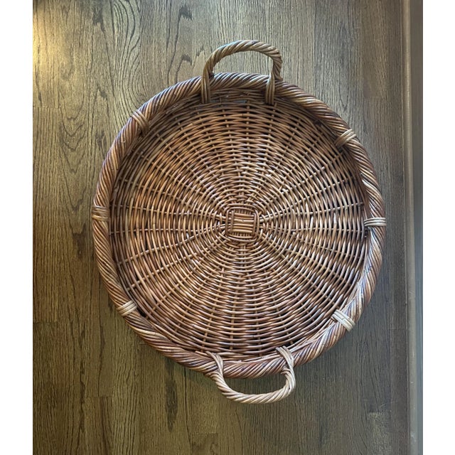 Extra Large Vintage Hand-Crafted Rattan Serving Tray With Handles ...