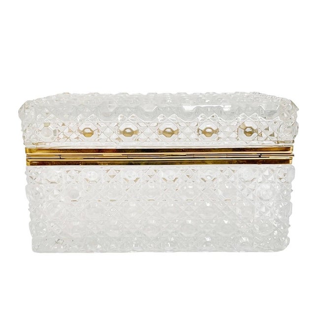 Mid 20th Century Large Diamond Cut Crystal Hinged Box | Chairish