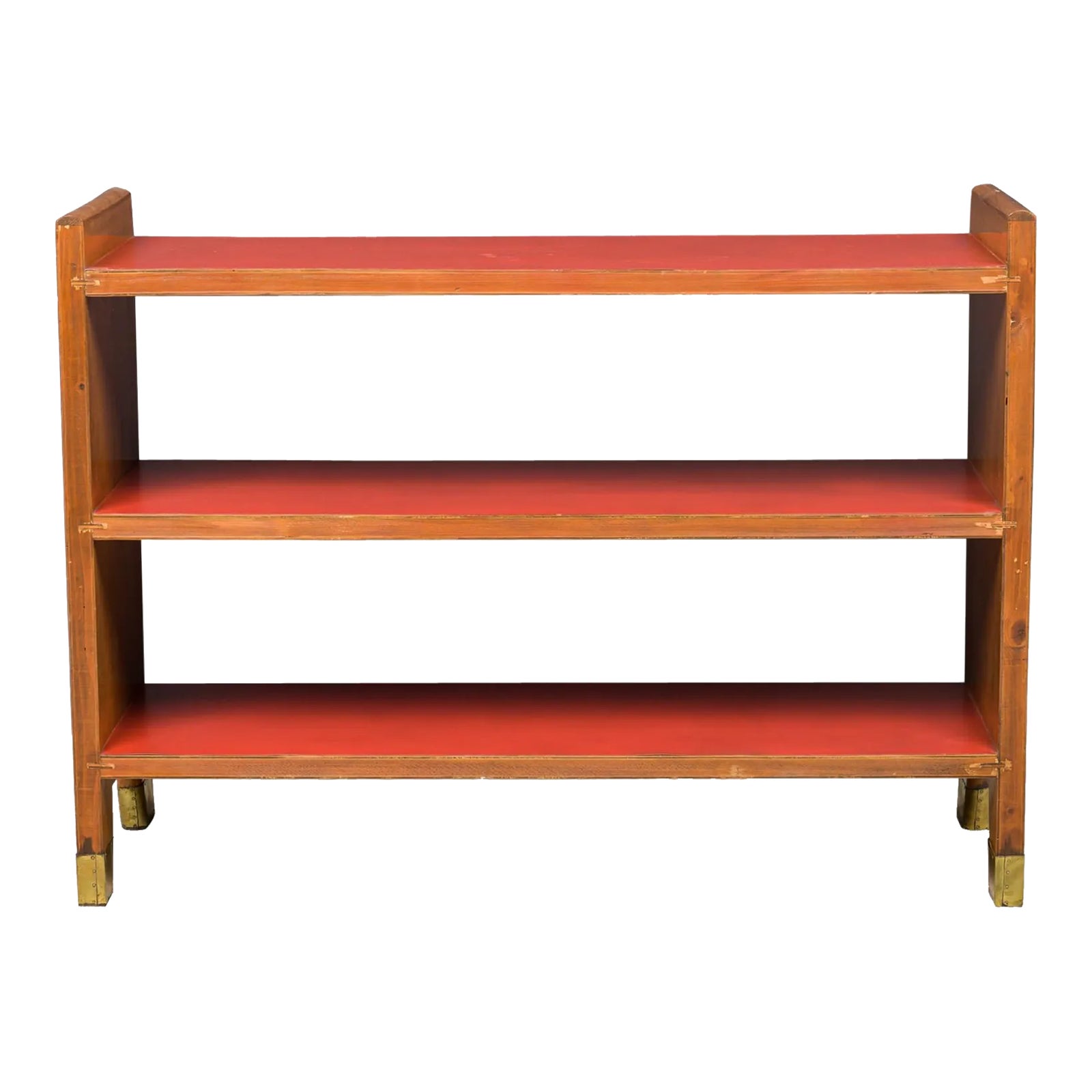 Gio Ponti Italian Mid-Century Fruitwood and Red Leather Small 3-Shelf ...