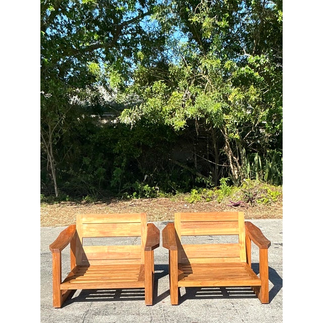 Vintage Boho Restoration Hardware Teak Lounge Chairs - A Pair | Chairish