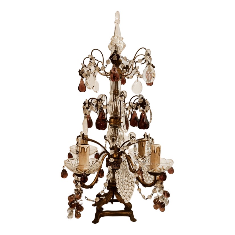 Vintage Table Lamp with Crystal Pendants | Chairish