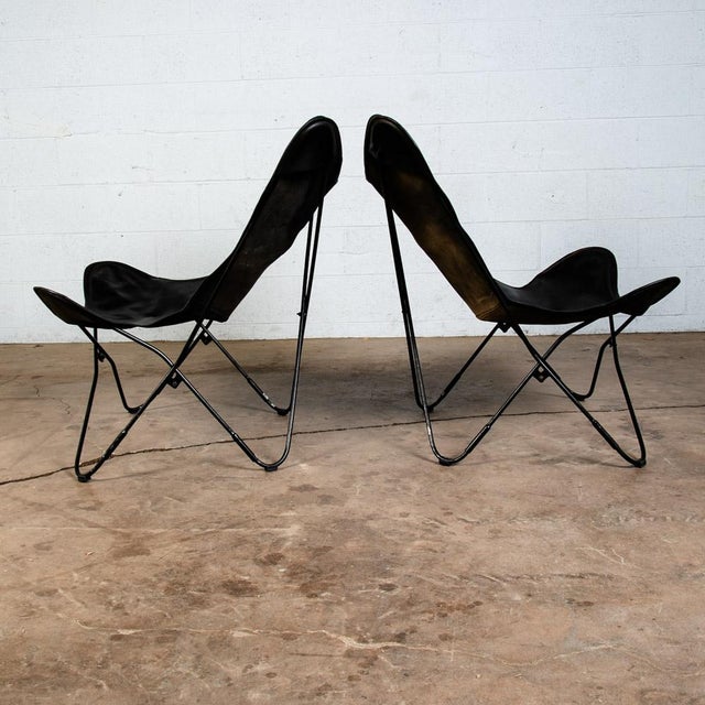 1970s Mid Century Modern Black Leather Butterfly Lounge Chairs - a Pair ...