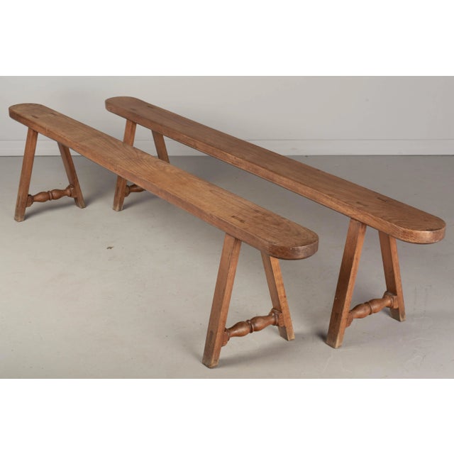 Country French Cherry Wood Farm Table Benches, a Pair | Chairish