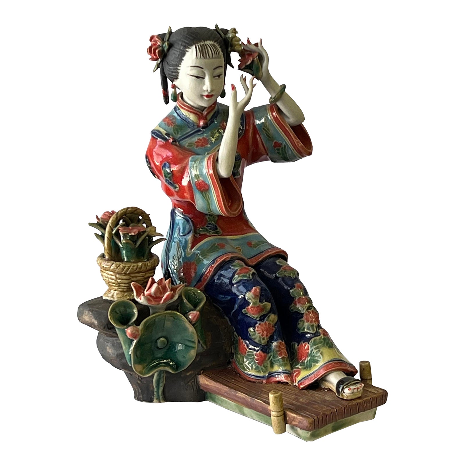 Chinese Oriental Porcelain Ancient Qing Style Dressing Lady Figure ...