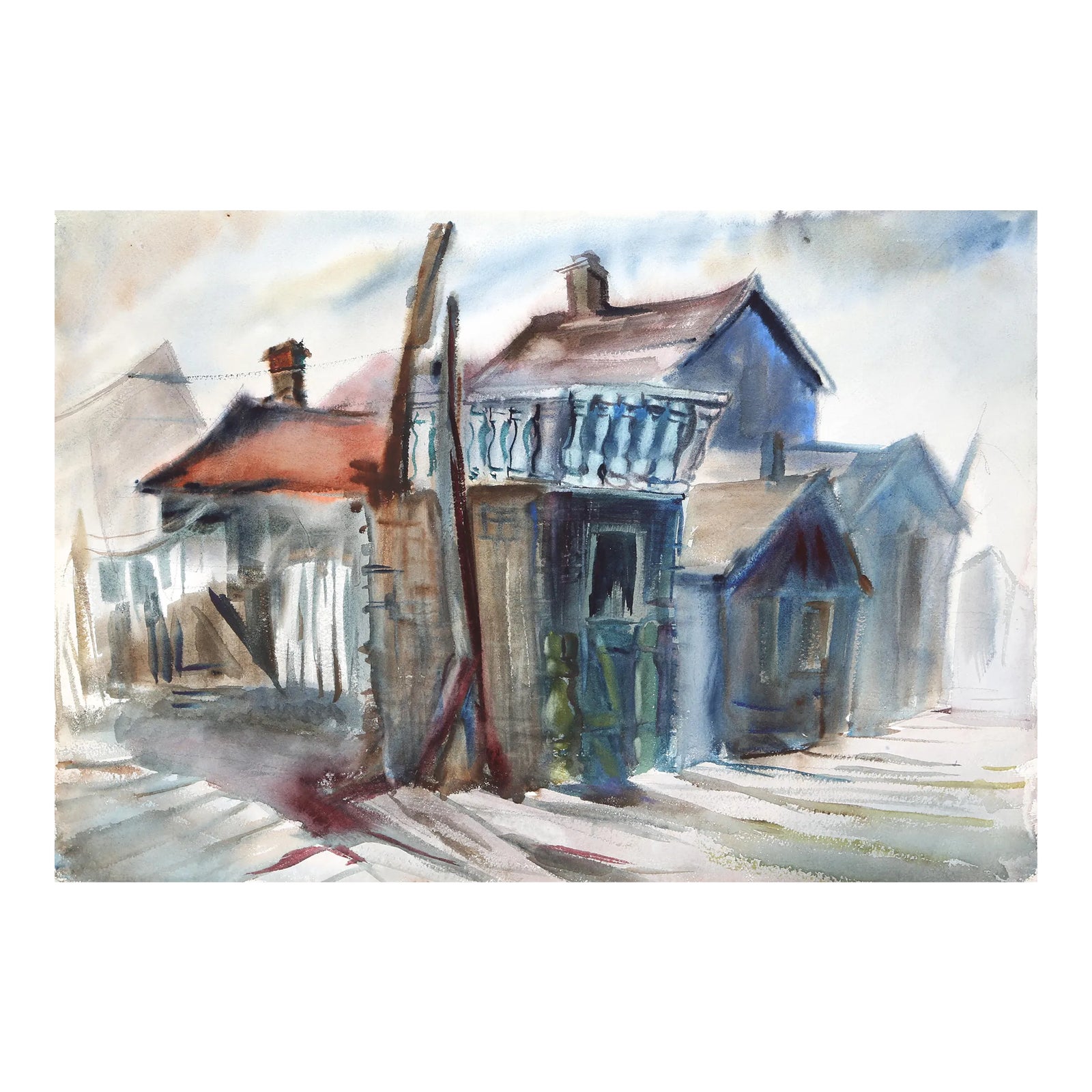 1960s "House with Banisters P1.32" Watercolor Painting by Eve ...