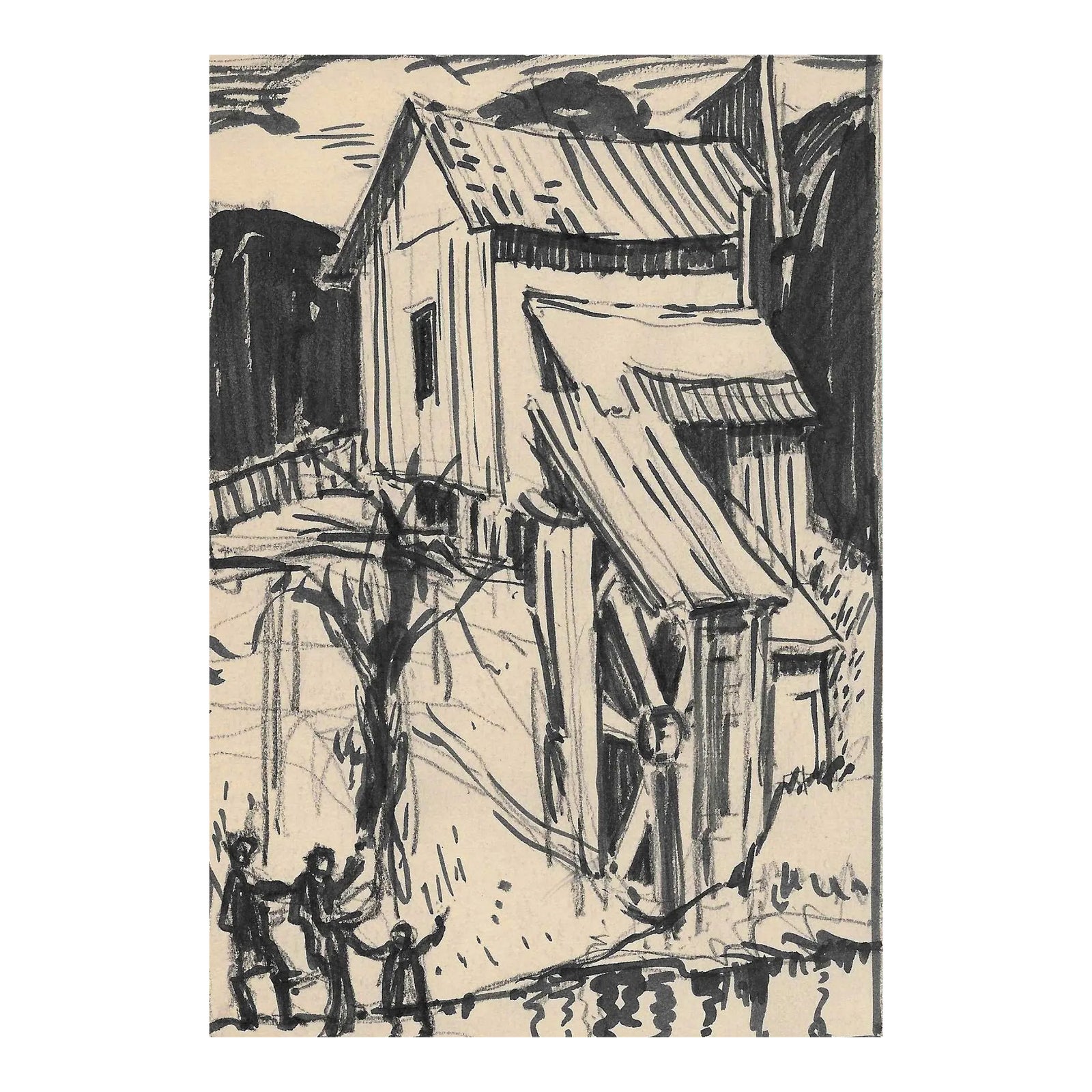 1940s Norman Kent Mill Drawing | Chairish