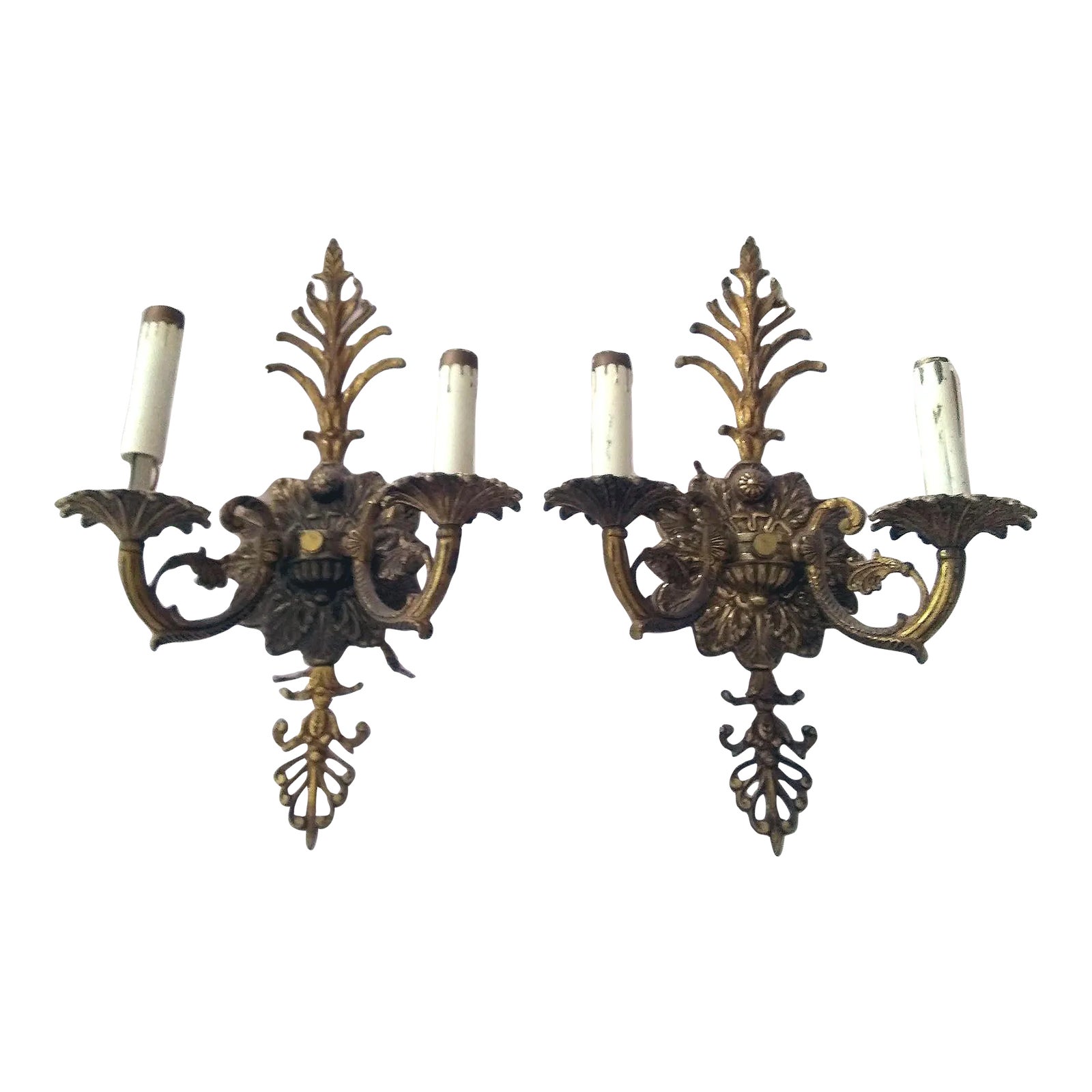 Pair of Vintage Early 20th Century Brass Renaissance Revival Electric ...