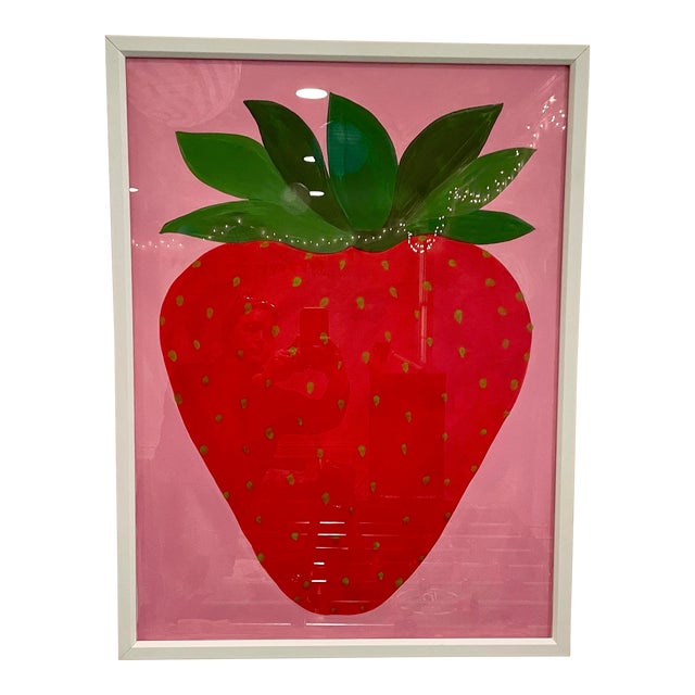 Original Strawberry Acrylic Painting in Simple White Frame | Chairish