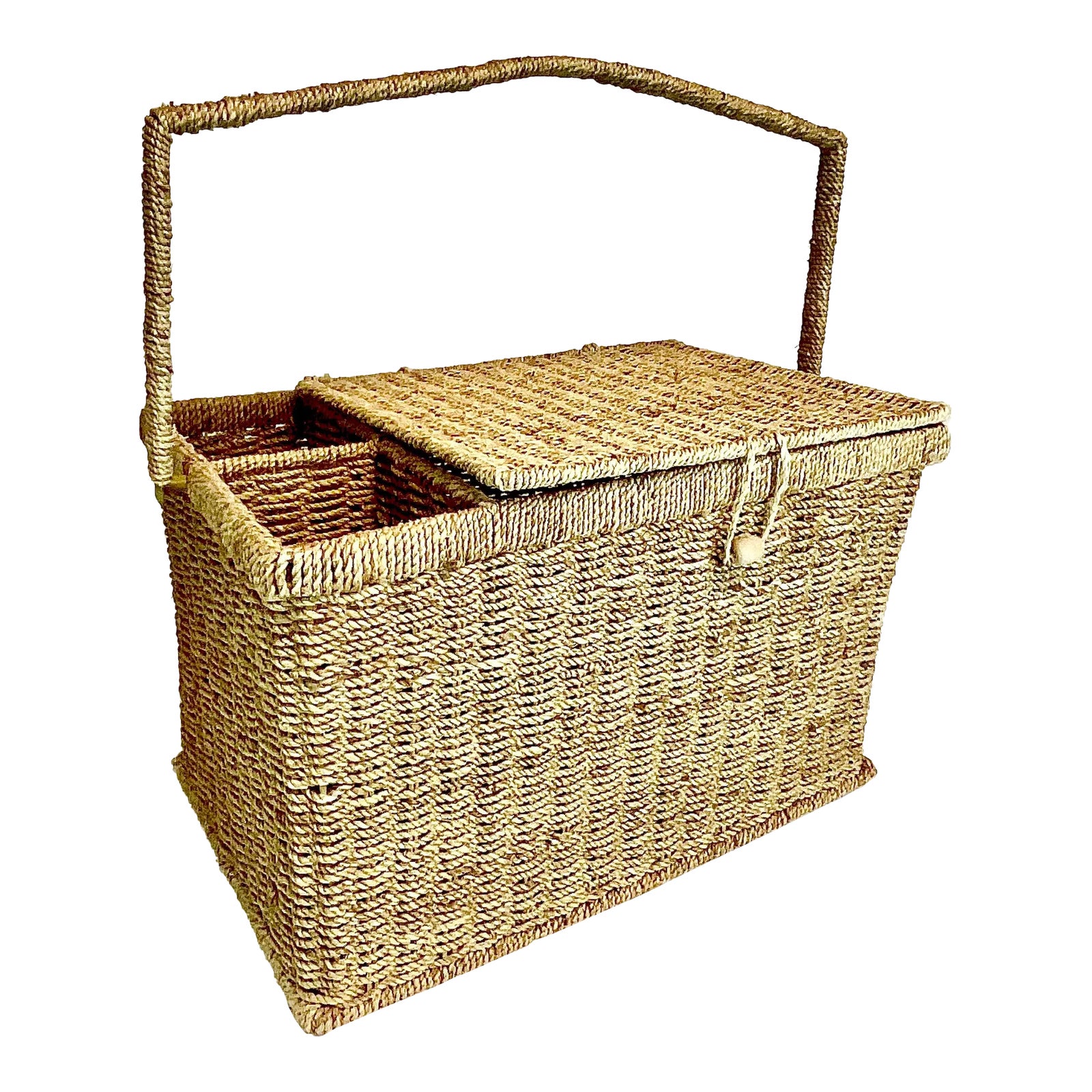 1970s Vintage Italian Boho Chic Arts & Crafts Jute Wrapped Picnic and ...