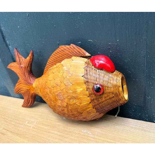 Wicker/Carved Wood Fish Basket | Chairish