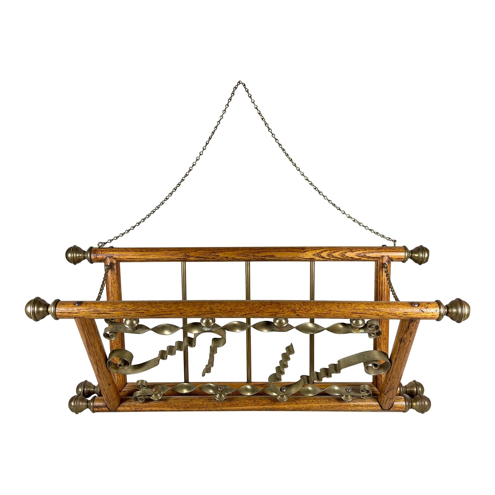 Belle Epoque Oak & Brass Hanging & Folding Newspaper Magazine Rack ...