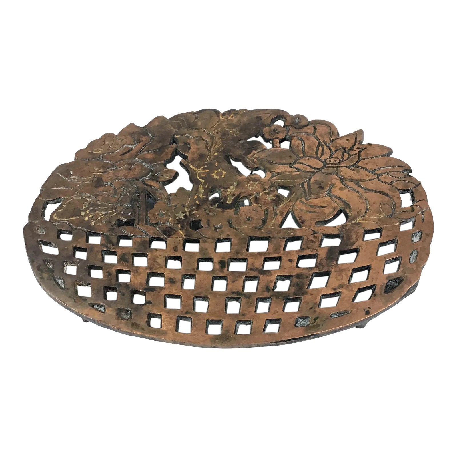 Circa 1983 Copper Carved Trivet Wall Hanging | Chairish