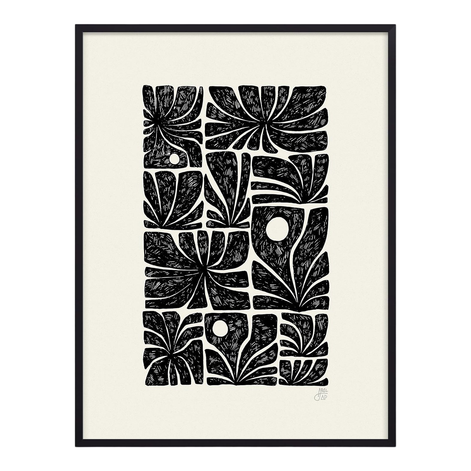 "Flora Block-White" Contemporary Abstract Botanical Print, Framed ...