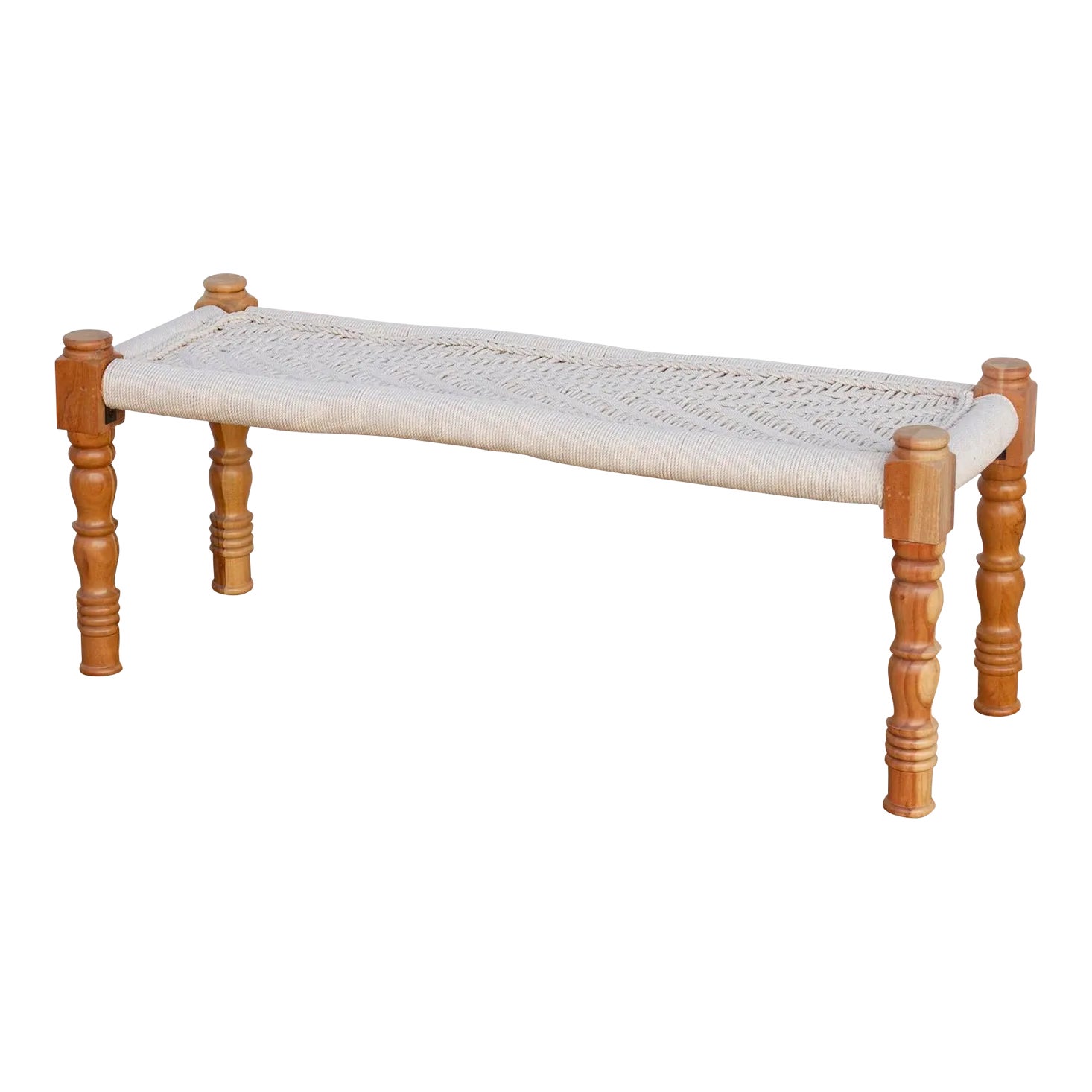 Bleached Wood Charpai Woven Top Bench | Chairish