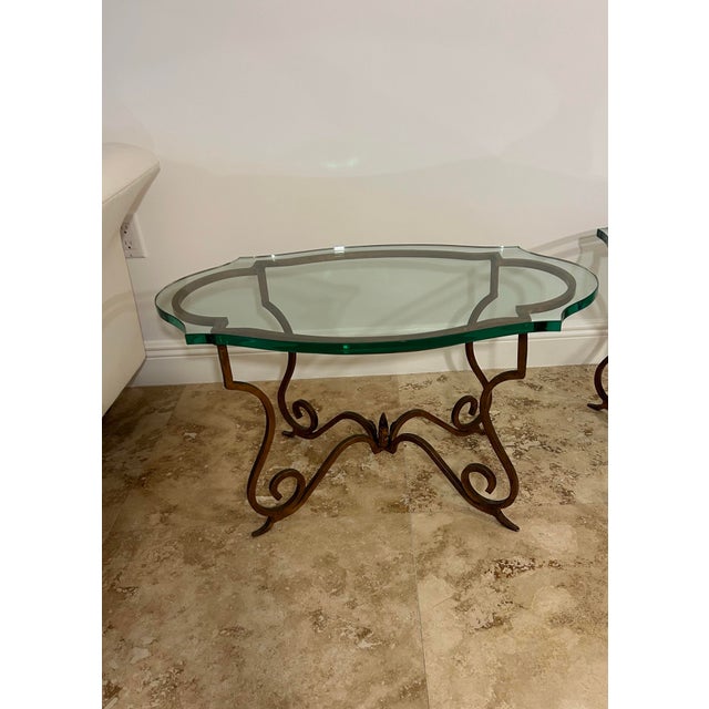 1950s Hollywood Regency Gilt Metal With Notched Thick Glass Top Side ...