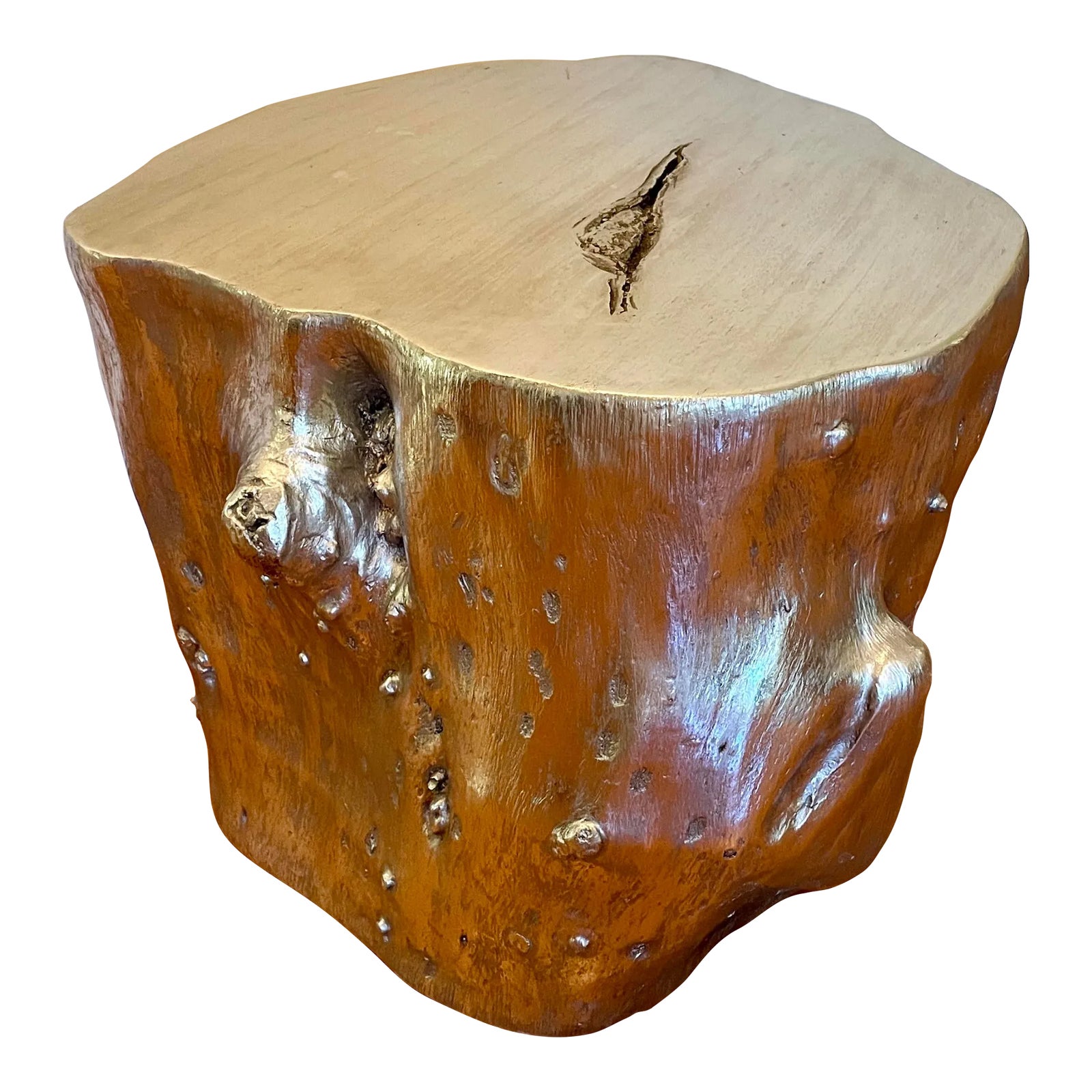 Silver Resin Tree Stump Accent Table | Chairish