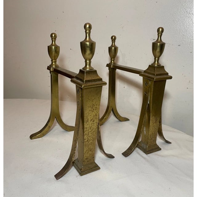 Pair of 2 Antique 19th Century Victorian Brass Fireplace Andirons Fire ...