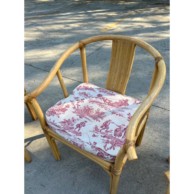 1970s Ming Horseshoe Bamboo Ficks Reed Chairs With Horse Cushions - Set ...